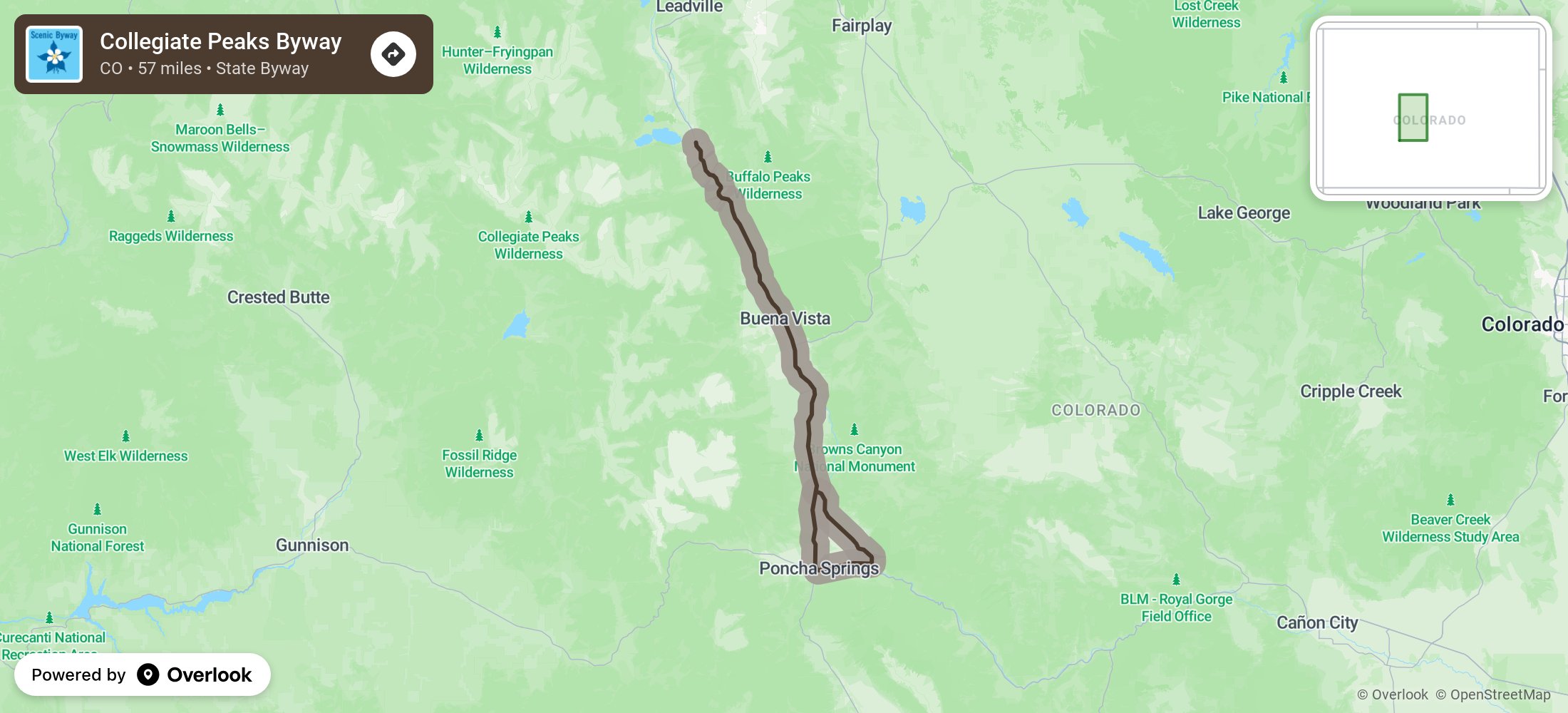 Collegiate Peaks Byway on OverlookMaps.com