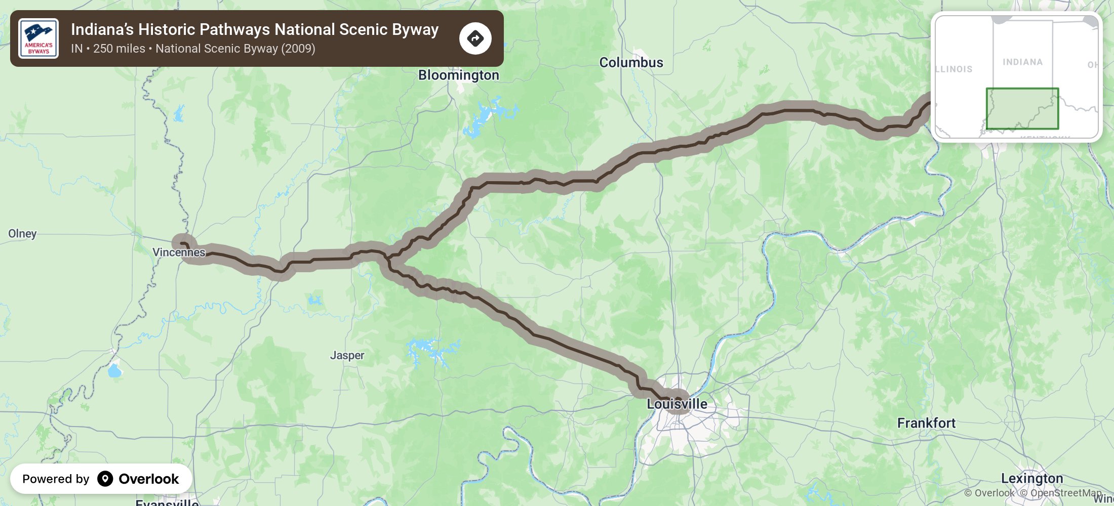 Indiana’s Historic Pathways National Scenic Byway on OverlookMaps.com
