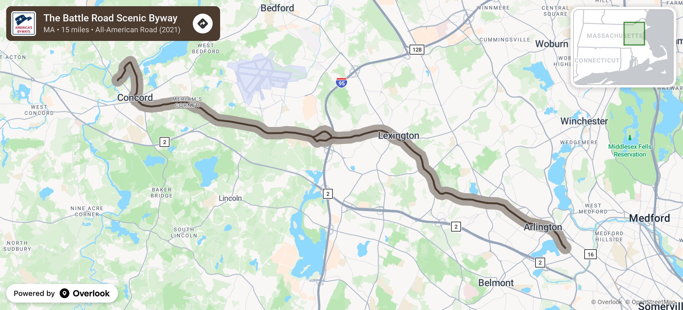 The Battle Road Scenic Byway on OverlookMaps.com