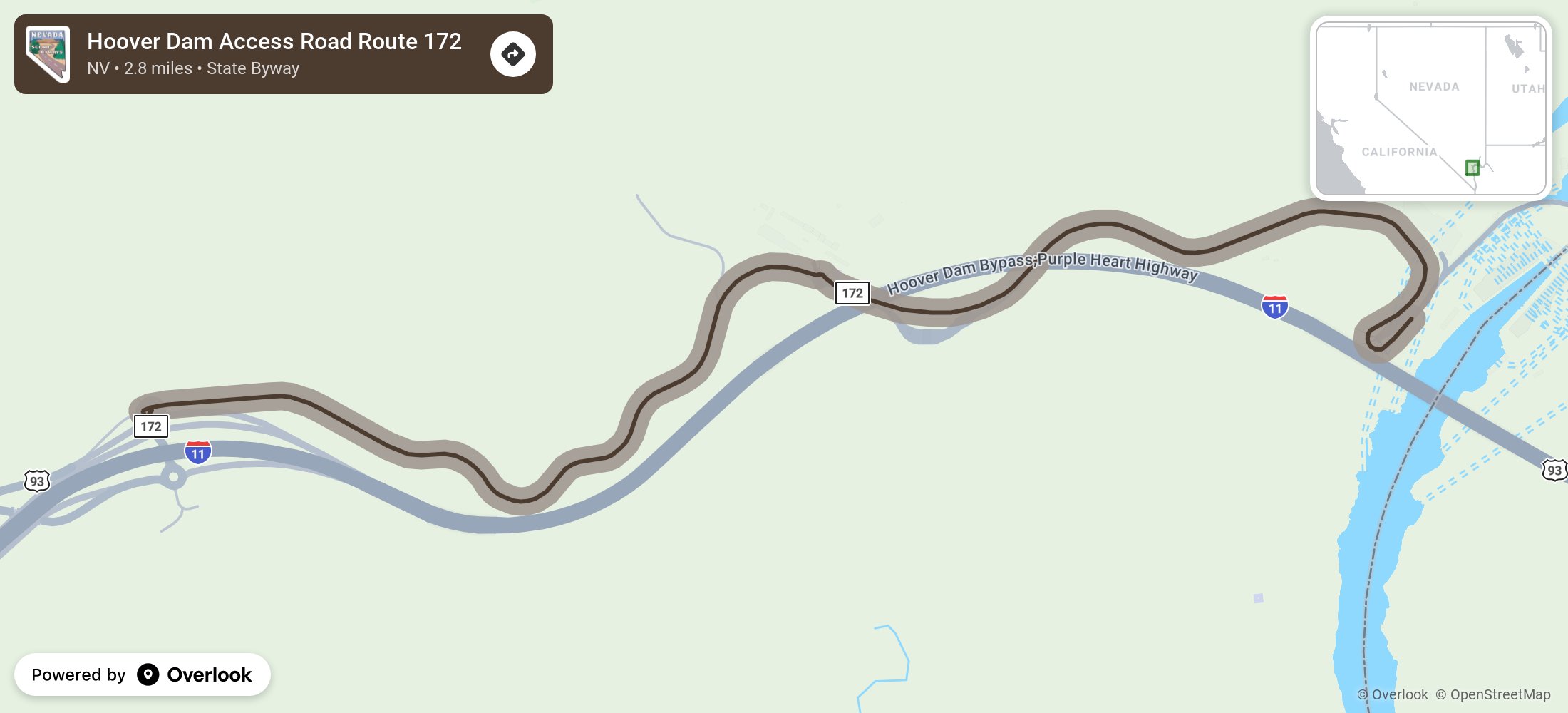 Hoover Dam Access Road Route 172 - America's Scenic Byways - Overlook Maps